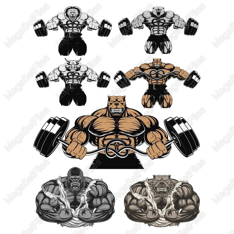 200,000 Cliparts + Muscular Animal Gym Clipart Set SVG PNG | Beast ...