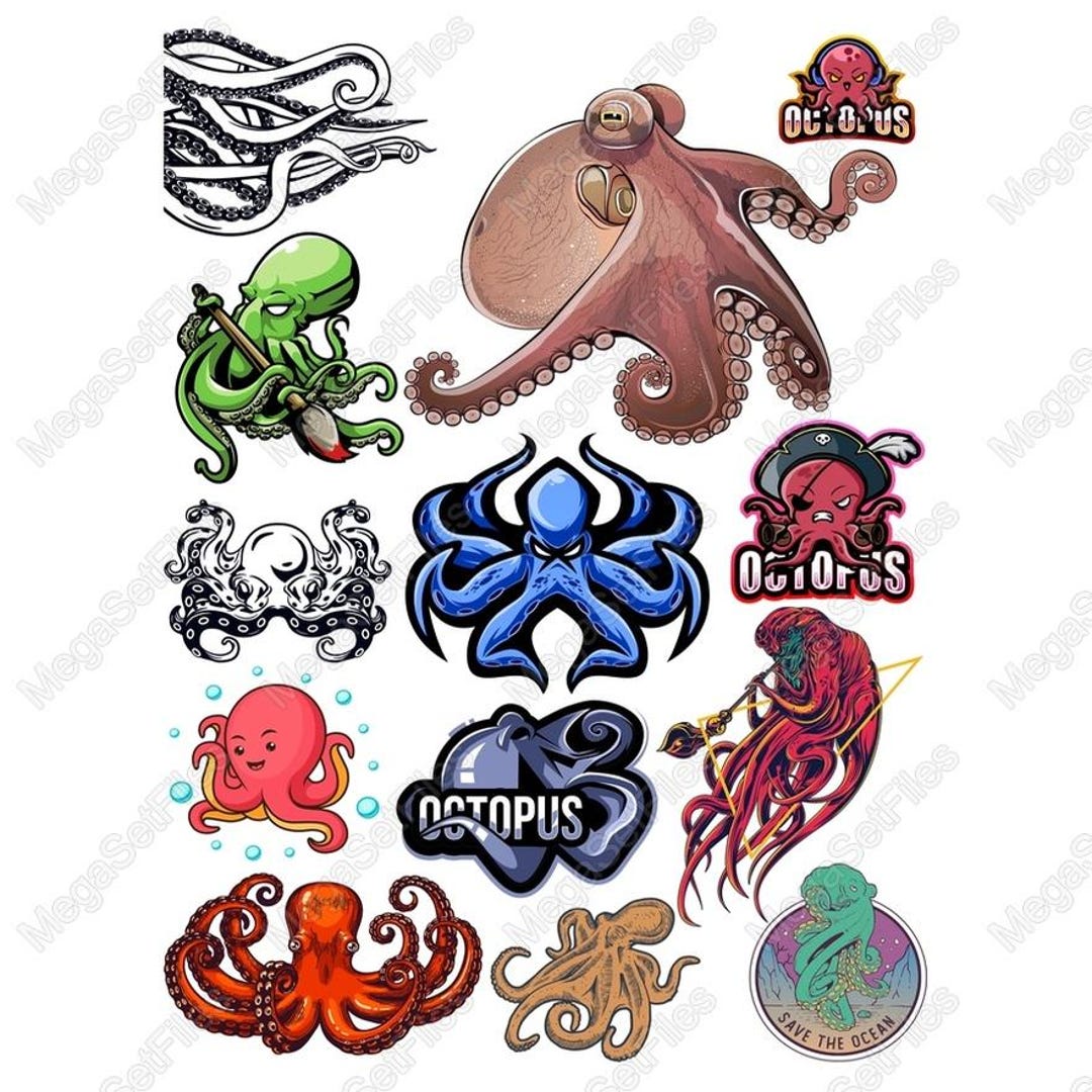 Vibrant Octopus Clipart Set in SVG, PNG | Nautical Sea Creature Designs ...
