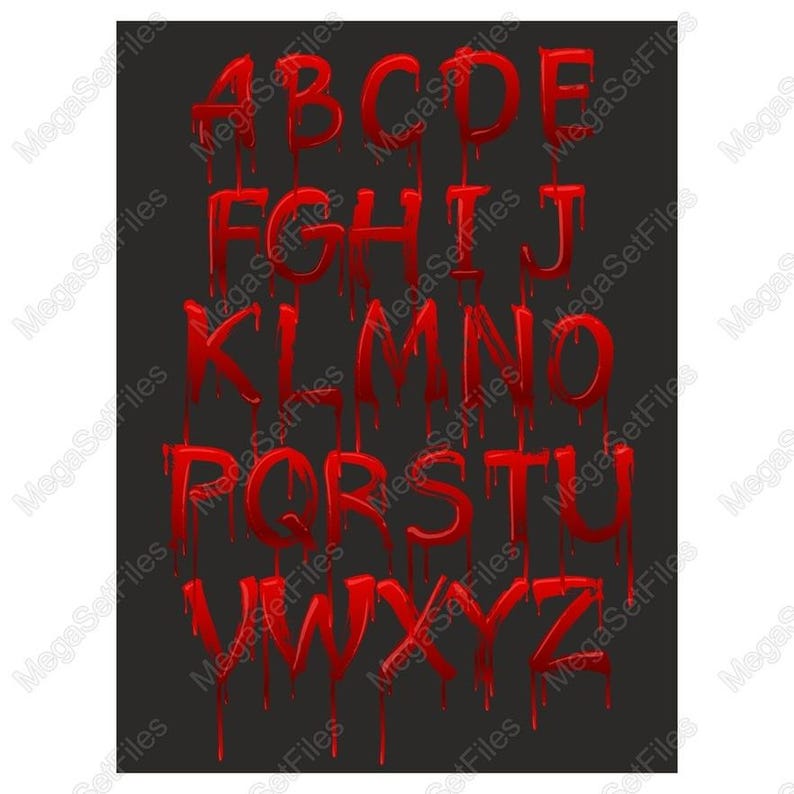 Dripping Blood Alphabet Clipart in SVG PNG | Horror Red Letters ...