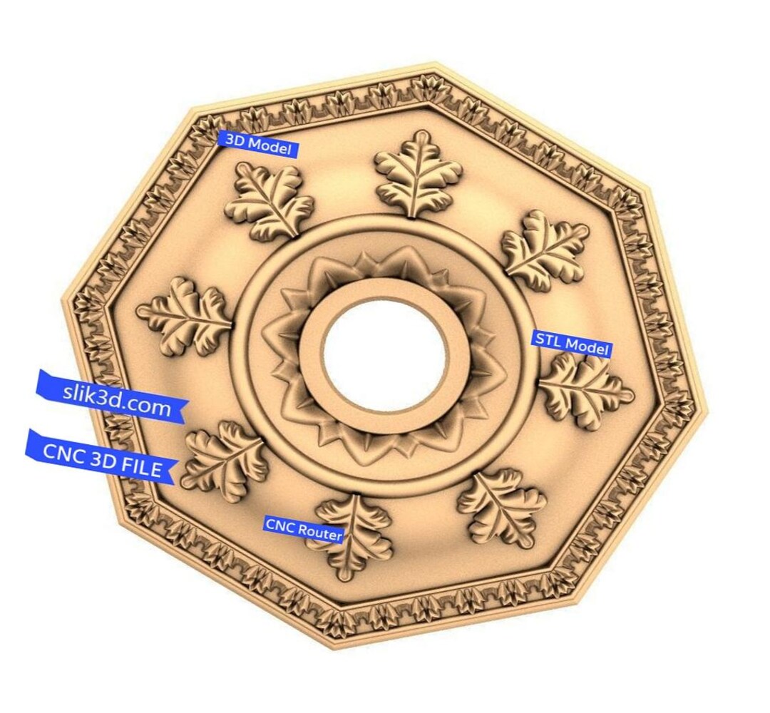 Octagonal Acanthus Rosette STL 3D Relief for CNC, Ceiling Medallion - Etsy
