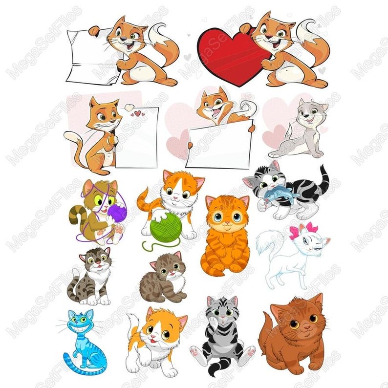 Cute Cat Clipart Collection in SVG, PNG Format - Playful, Whimsical ...