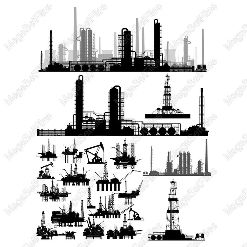 200,000 Cliparts + Industrial Oil Refinery and Rig Clipart Elements in ...