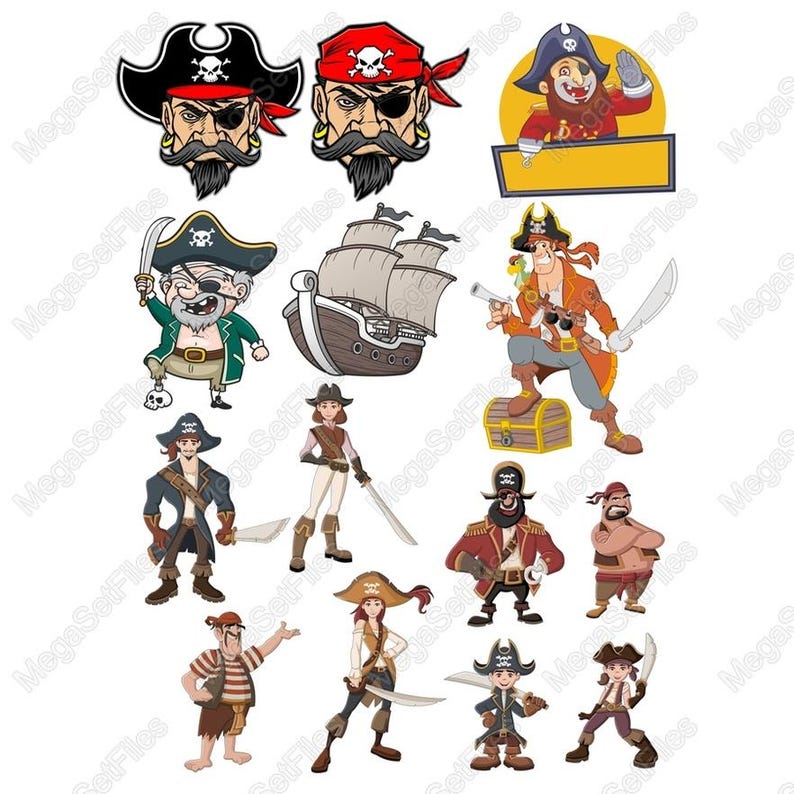 Pirate Adventure Clipart Set in SVG, PNG | Colorful Characters & Ships ...
