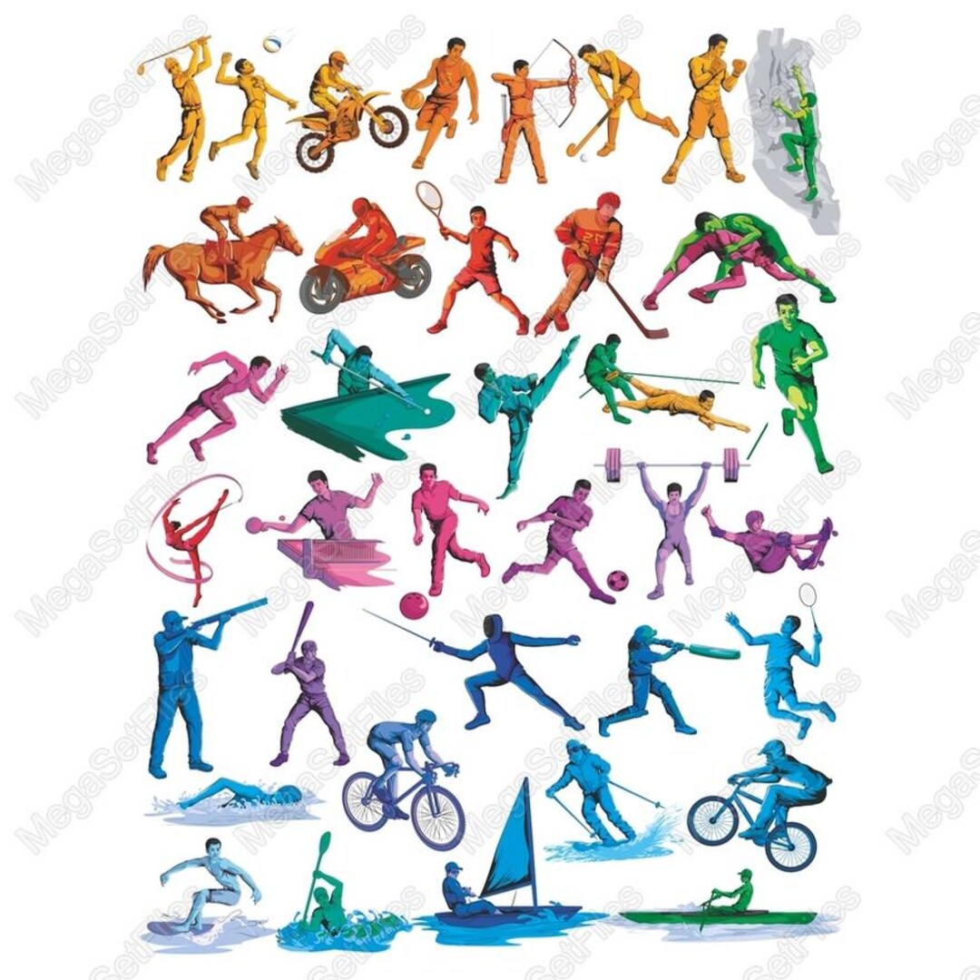 Vibrant Sports Clipart Set in SVG, PNG | Dynamic Action Figures ...