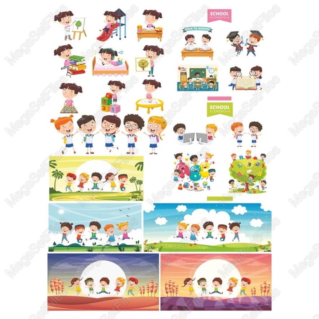 200,000 Cliparts + School Kids Clipart Pack SVG PNG | Colorful ...