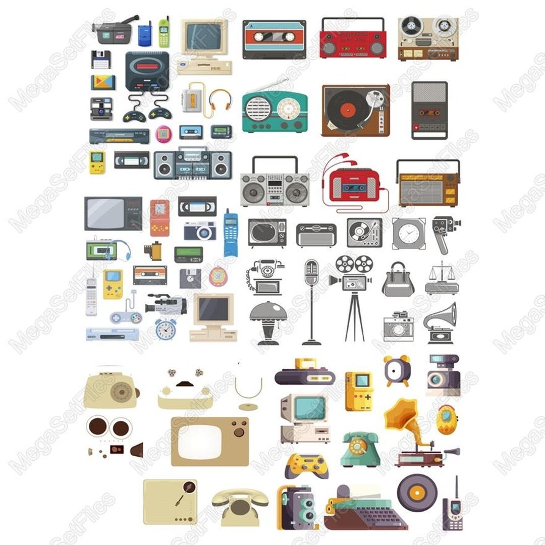Retro Tech Clipart Set SVG PNG - Vintage Electronics 80s 90s ...