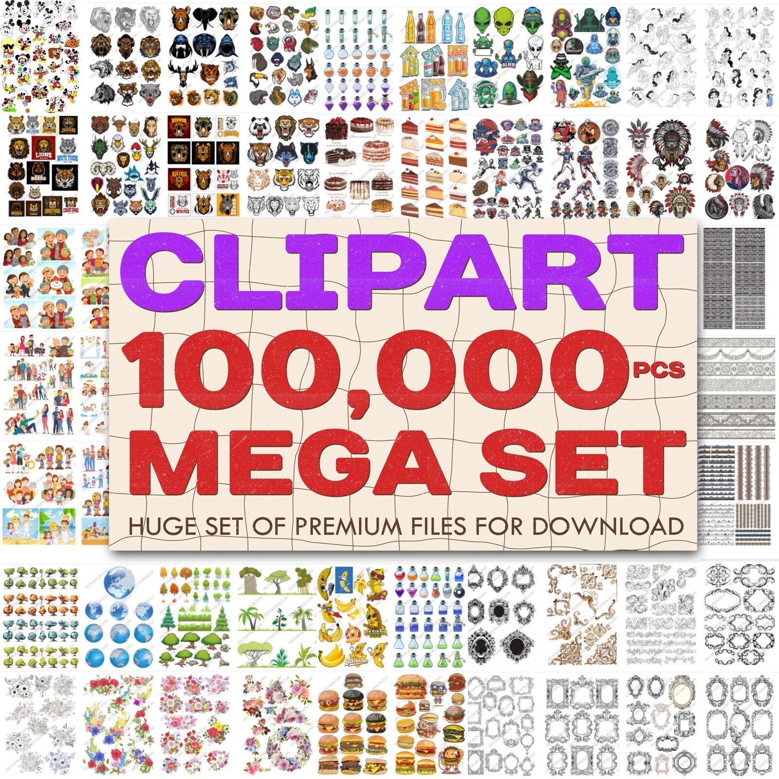100,000 Clipart Clipart Bundles, Clipart Mega Set, Clipart Collections ...