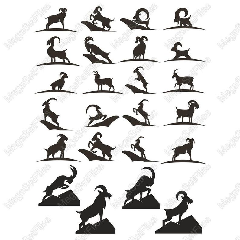 200,000 Cliparts + Majestic Goat Silhouettes SVG and PNG Clipart Set ...