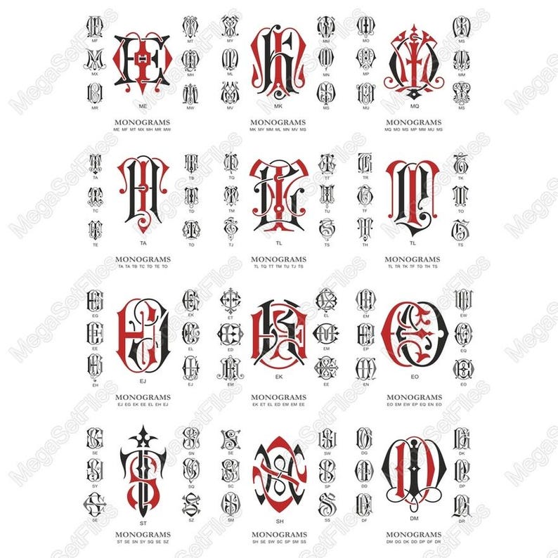 Elegant Monogram Clipart Set in SVG, PNG | Red & Black Letter Designs ...