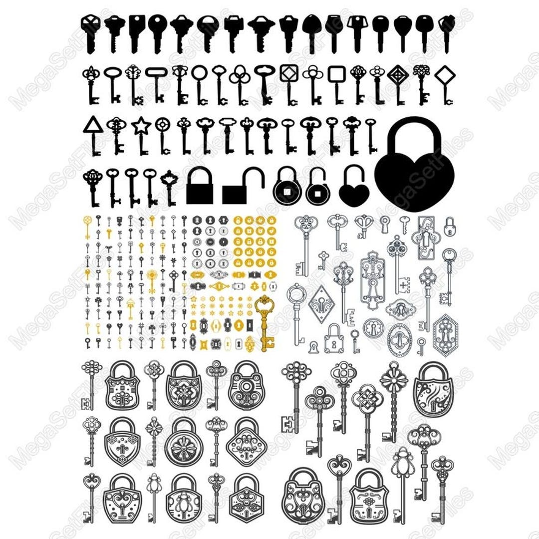200,000 Cliparts + Vintage Key and Lock SVG PNG Set, Ornate Skeleton ...
