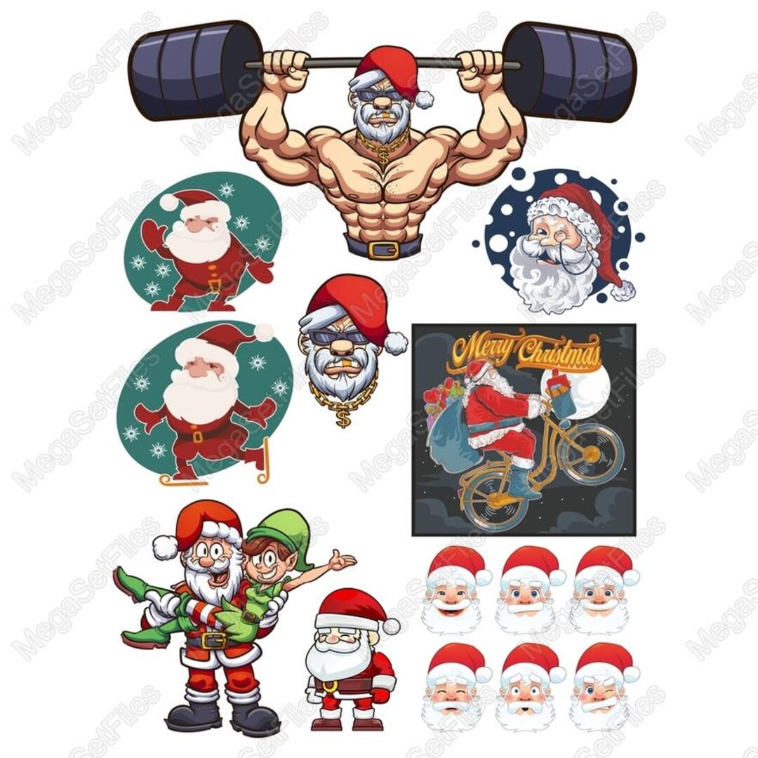 200,000 Cliparts + Santa Claus Fitness SVG PNG Clipart Set - Christmas ...