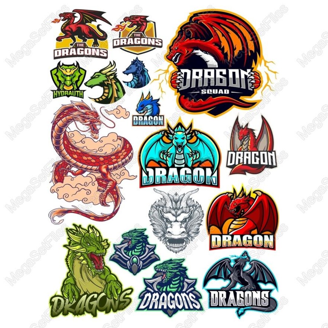 Vibrant Dragon Logo Clipart Pack in SVG, PNG - Sports, Fantasy, Retro ...