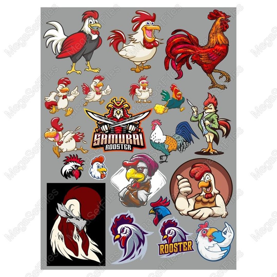 Samurai Rooster Clipart Collection in SVG PNG | Vibrant Cartoon Farm ...