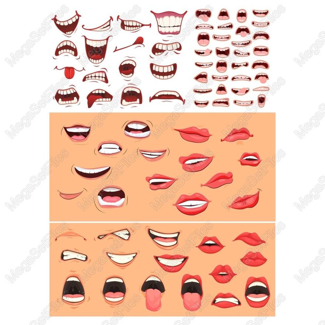 Expressive Cartoon Mouths Clipart Set in SVG, PNG - Fun Expressions ...