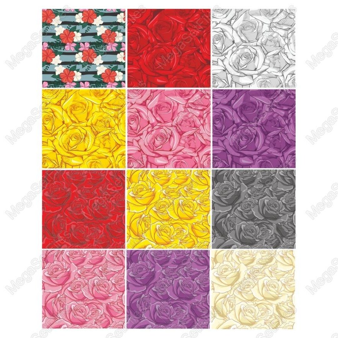 Colorful Rose Pattern Clipart in SVG, PNG | Floral Backgrounds for ...