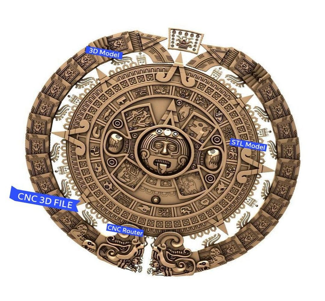 Aztec Calendar Stone STL 3D Relief for CNC Router, Sun Stone Wall Panel ...