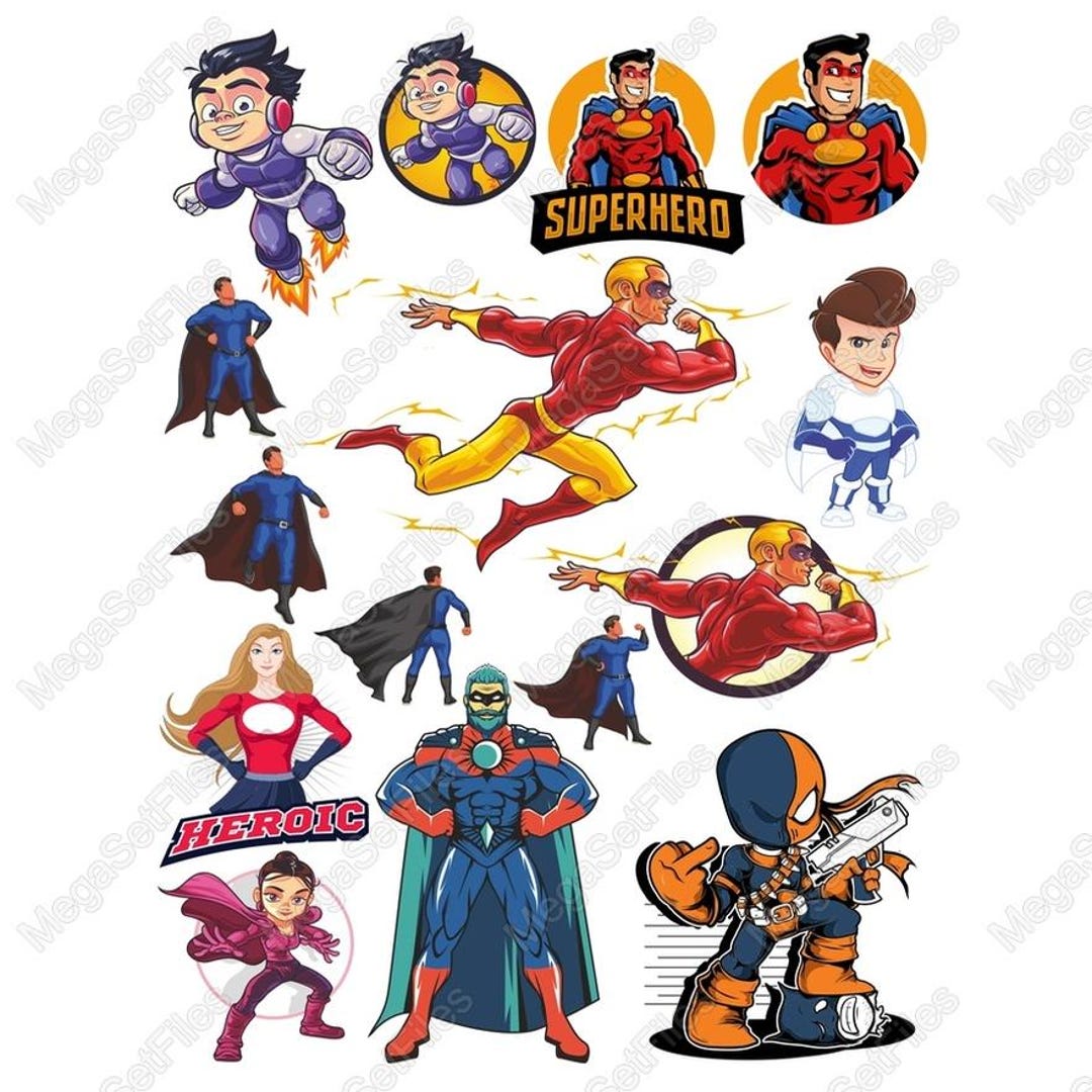 Vibrant Superhero Clipart Set SVG PNG Comic Style for Kids Parties ...