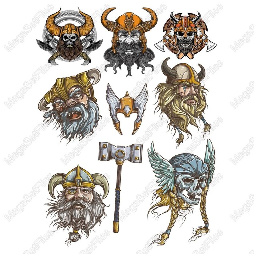 Viking Warrior Skull Clipart Set in SVG PNG | Norse Mythology Art ...