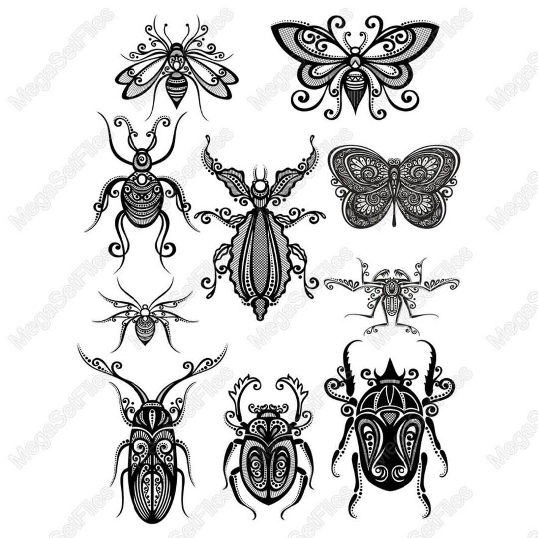 Ornamental Insect Clipart Set in Elegant SVG and PNG for Crafts and ...
