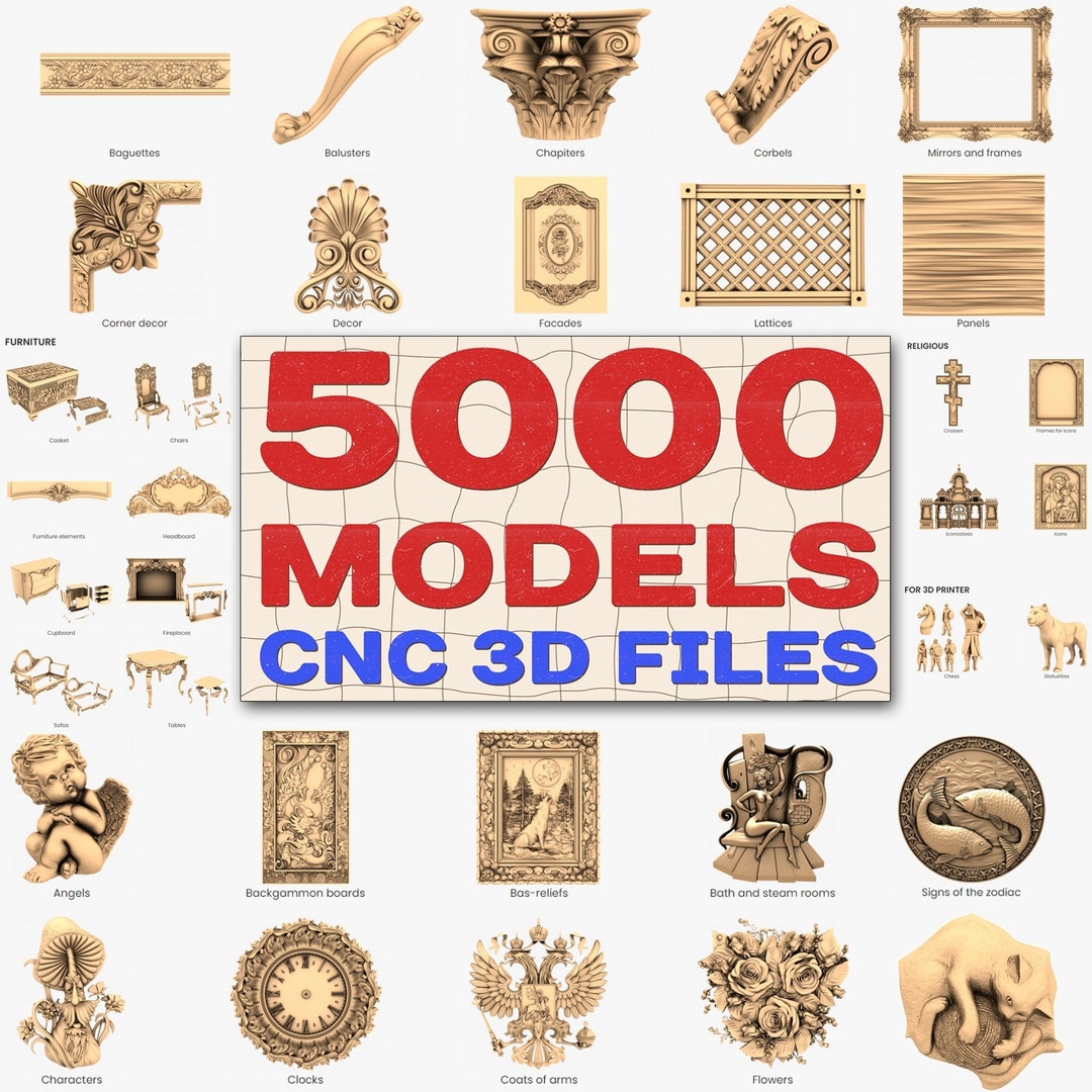 5000 3D Models for CNC Router, Gcode, 3d Artcam, G Code, Mach3, Vectric, V Carve Pro, Aspire ...
