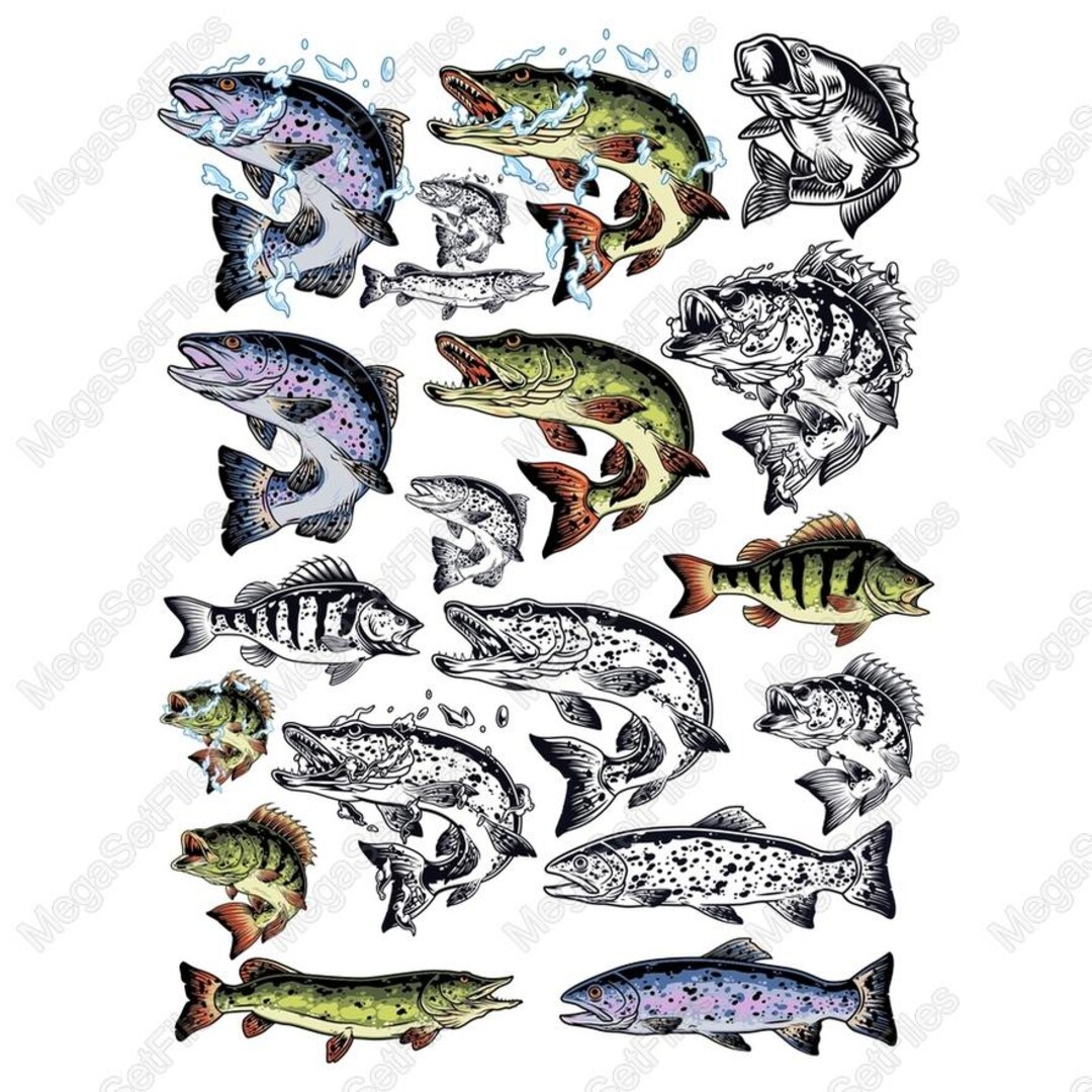 200,000 Cliparts + Fishing Adventure Clipart Set - Vibrant Fish ...