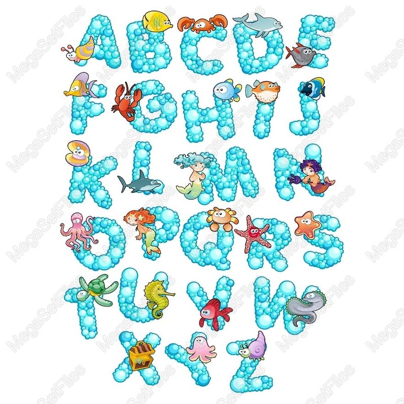 Premium Underwater Alphabet Clipart Set in SVG, PNG - Ocean Animals ...