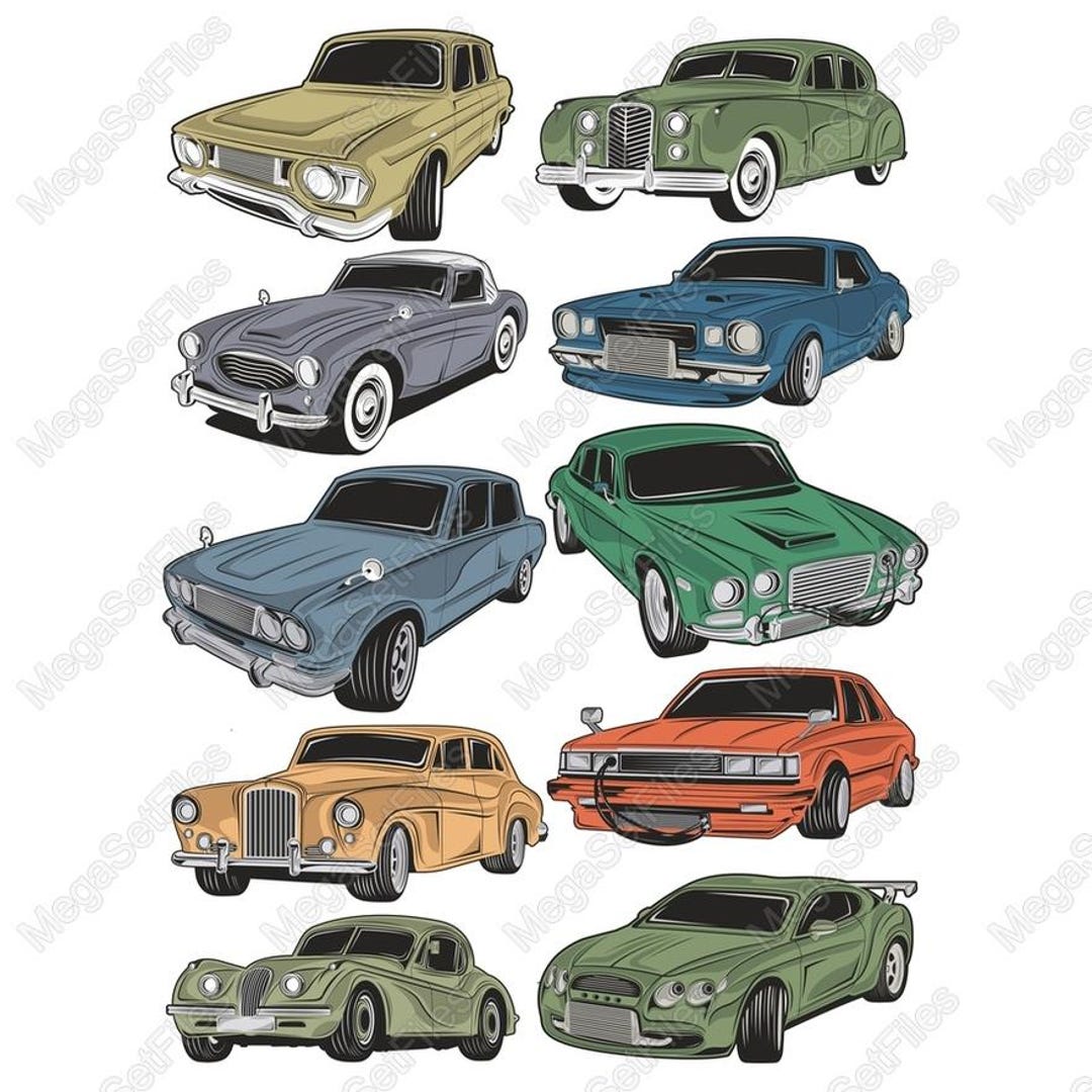 Classic Vintage Cars Clipart Set SVG PNG Retro Vehicle Designs for ...
