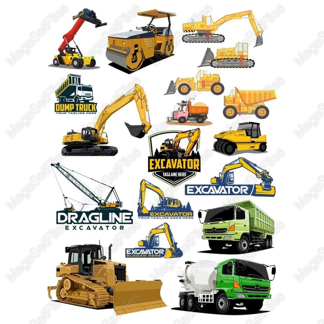 Construction Vehicles Clipart Set in SVG, PNG Formats - Bold Colors ...