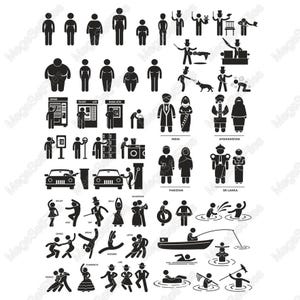 Cultural People Icons Clipart Set in SVG, PNG - Black Pictograms for ...