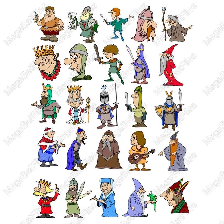 Medieval Fantasy Characters Clipart Set SVG PNG - Cartoon Knights ...