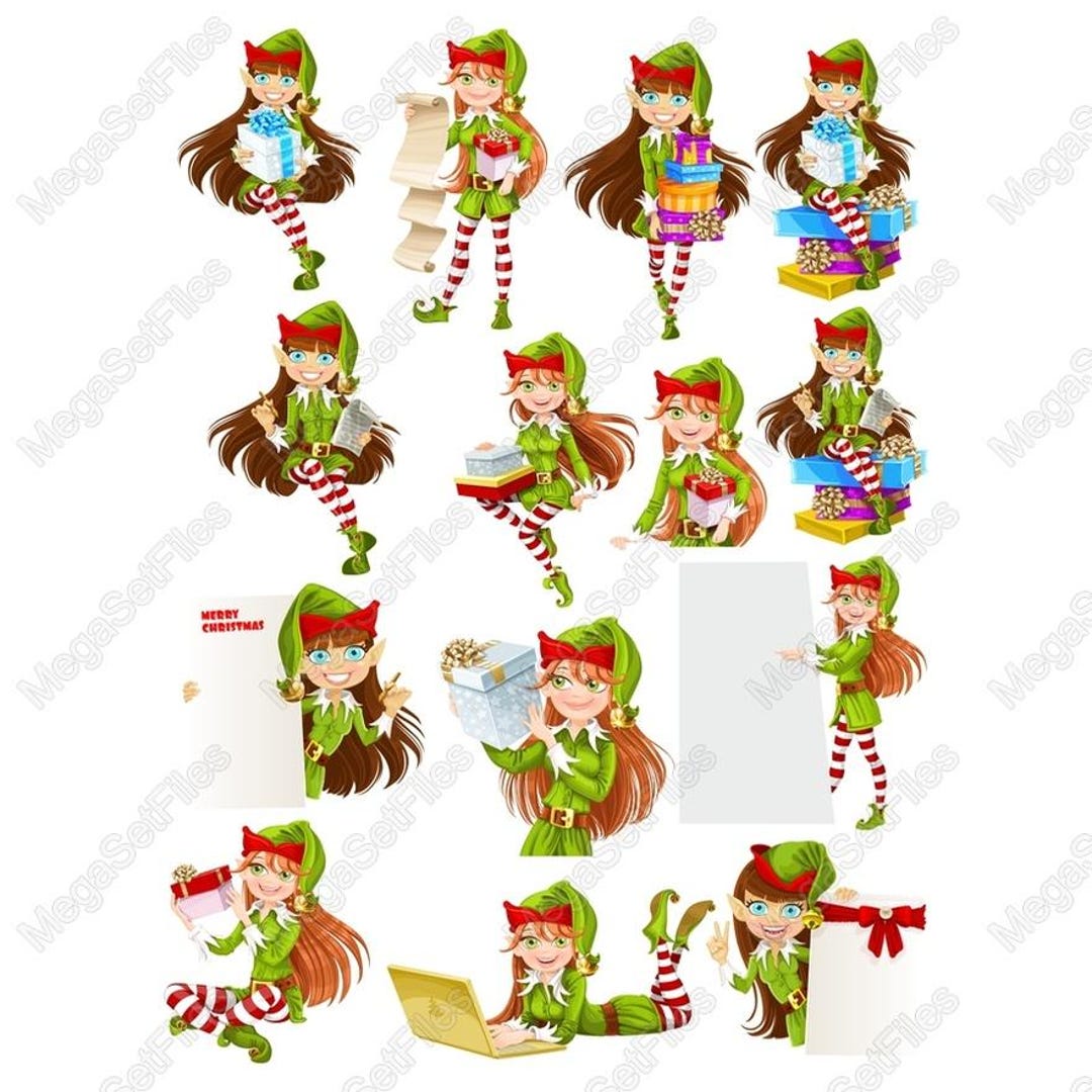 Festive Christmas Elf Clipart Set SVG PNG | Holiday Gifts, Cheerful ...