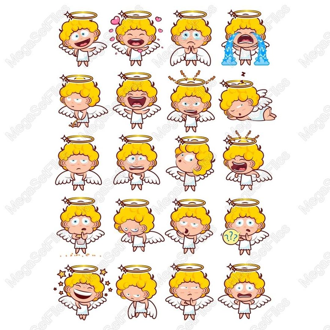Cute Angel Emotions Clipart Set in Pastel Colors - SVG, PNG - Kawaii ...
