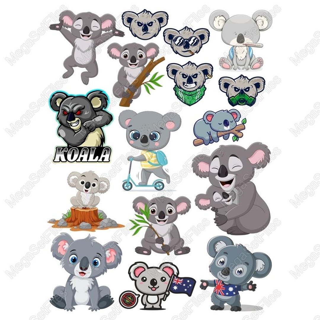 Cute Koala Clipart Bundle SVG PNG, Cartoon Wildlife Theme, Child ...