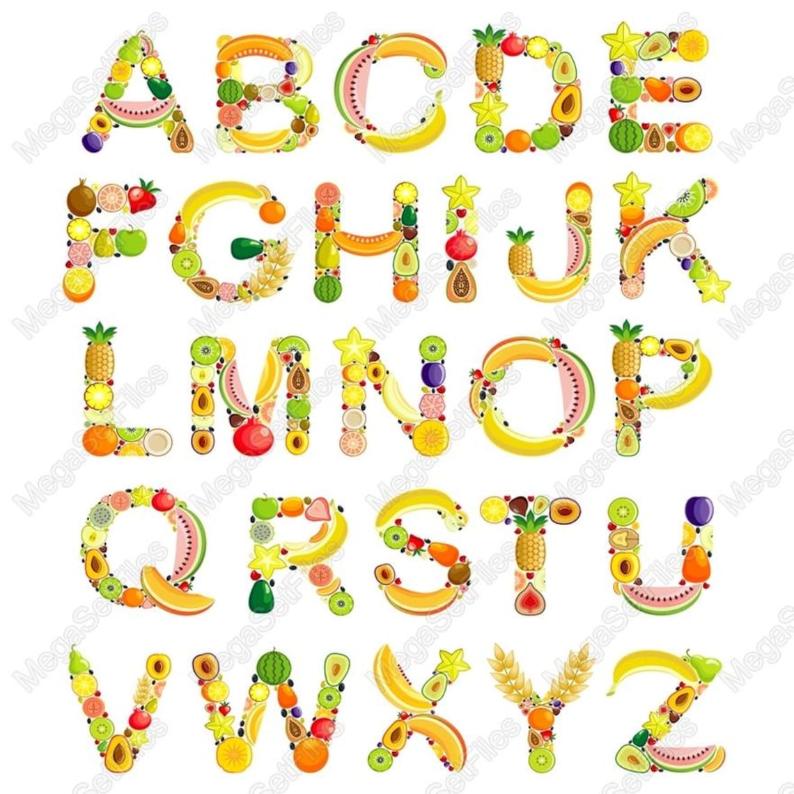200,000 Cliparts + Fruit Alphabet Clipart SVG PNG | Colorful Fruit ...