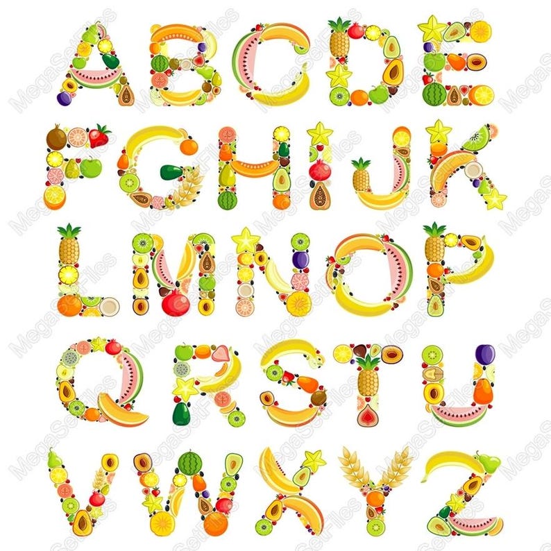 200,000 Cliparts + Fruit Alphabet Clipart SVG PNG | Colorful Fruit ...