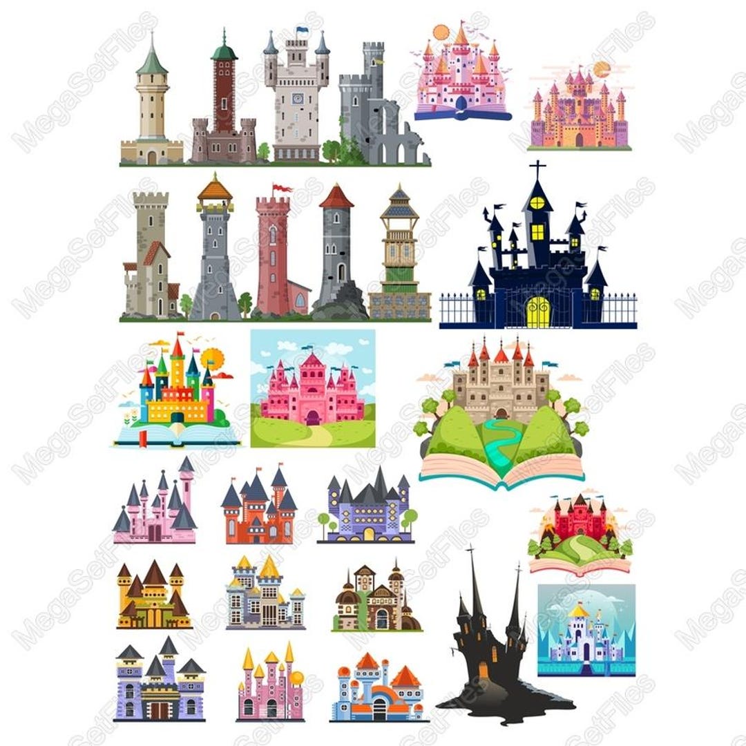 Premium Fairytale Castle Clipart Set SVG PNG Fantasy Architecture ...