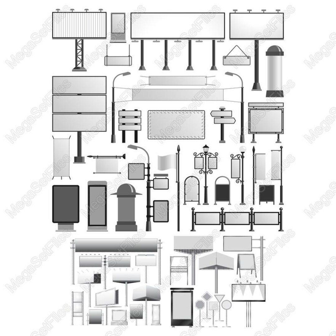 Monochrome Urban Signage Vector Clipart in SVG and PNG, 1000 Dpi ...