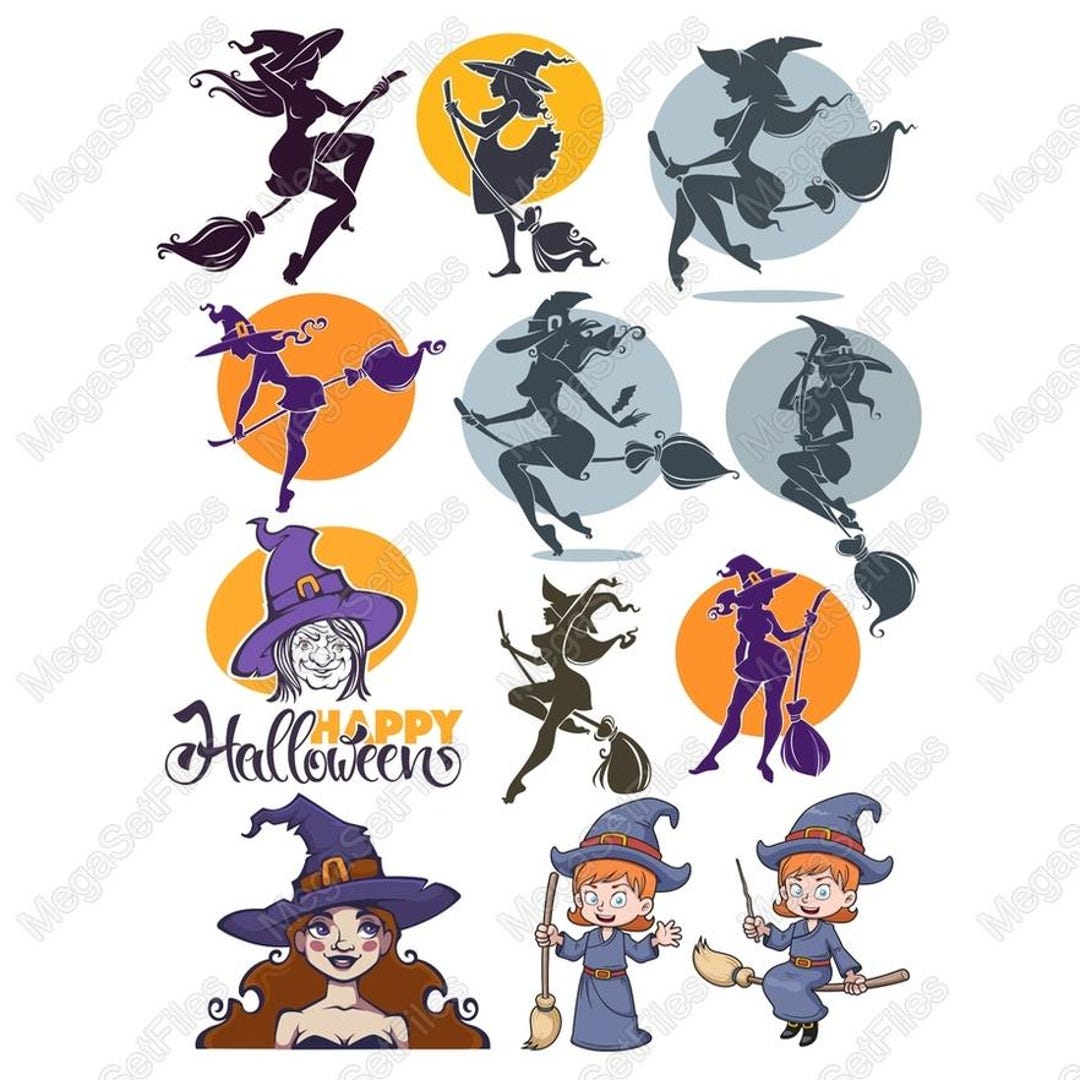200,000 Cliparts + Halloween Witch Clipart SVG PNG Set - Retro Style ...