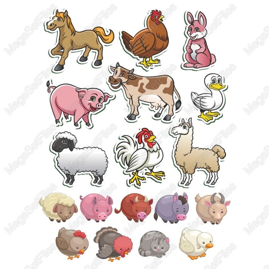 Cute Farm Animal Clipart Set in SVG and PNG | Cartoon Style | Fun for ...