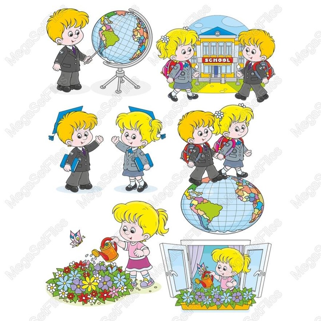 Cute School Kids Clipart Set - Educational Theme, Bright Colors, SVG ...