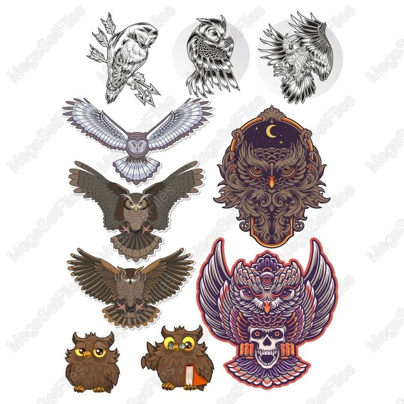 Premium Gothic Owl Clipart Set in SVG PNG, Steampunk Style Owls, Nature ...