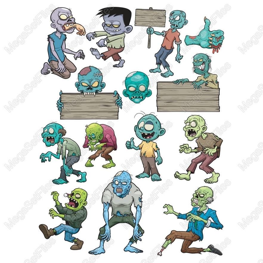 Cartoon Zombie Clipart Set - Spooky Fun SVG PNG Graphics for Crafts - Etsy