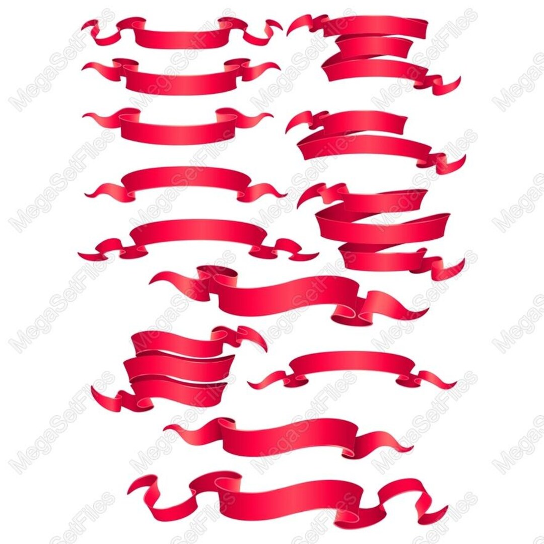 Vintage Red Ribbon Banner Clipart Set in SVG, PNG | Elegant Decorative ...