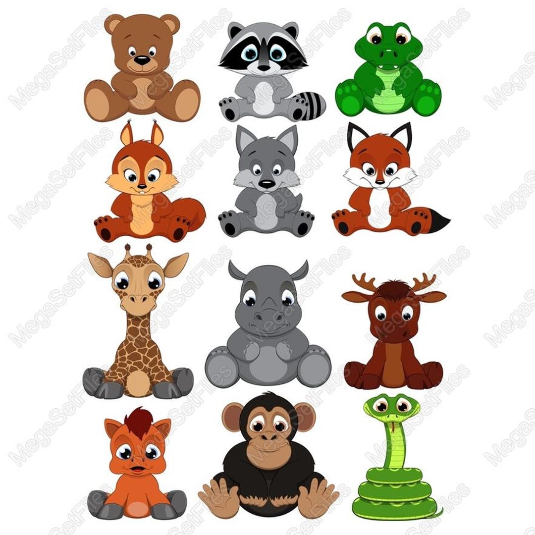 Cute Woodland Animal Clipart Set in SVG PNG - Raccoon, Fox, Bear ...