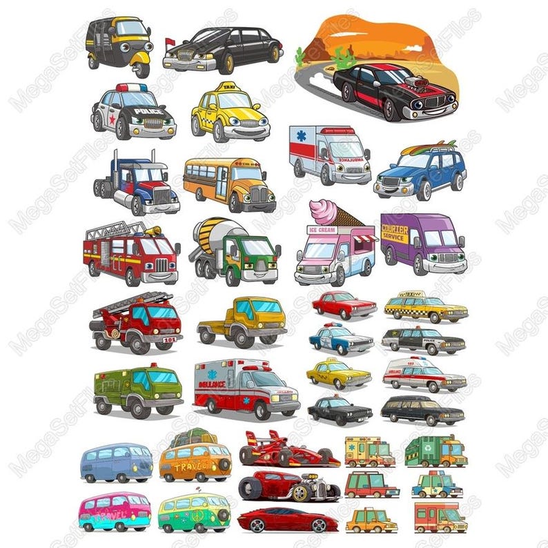 Vintage Cars Clipart Set in SVG and PNG Formats, Retro Vehicle ...