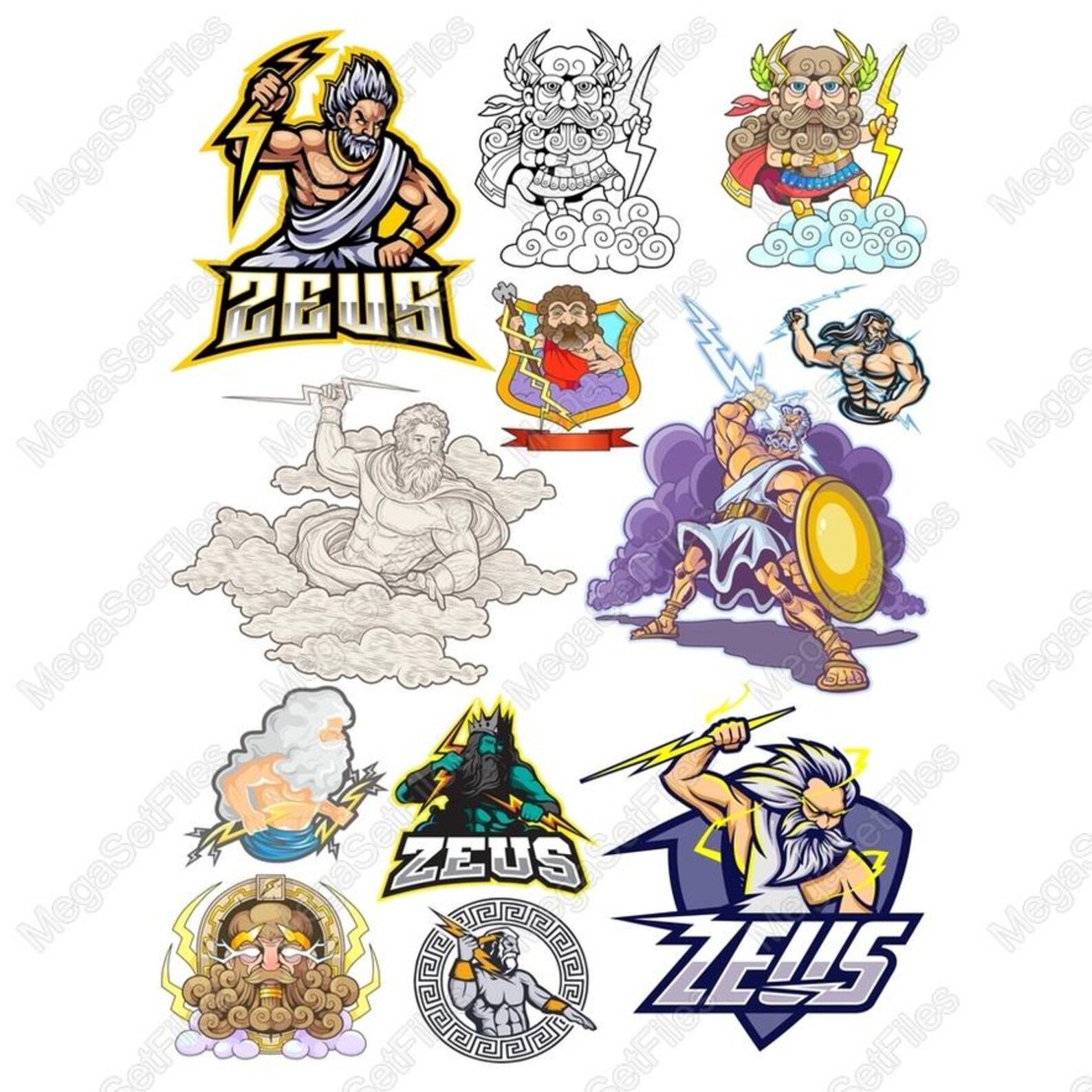 Mythical Zeus Clipart Set in SVG PNG - Bold Greek God Theme for Crafts ...