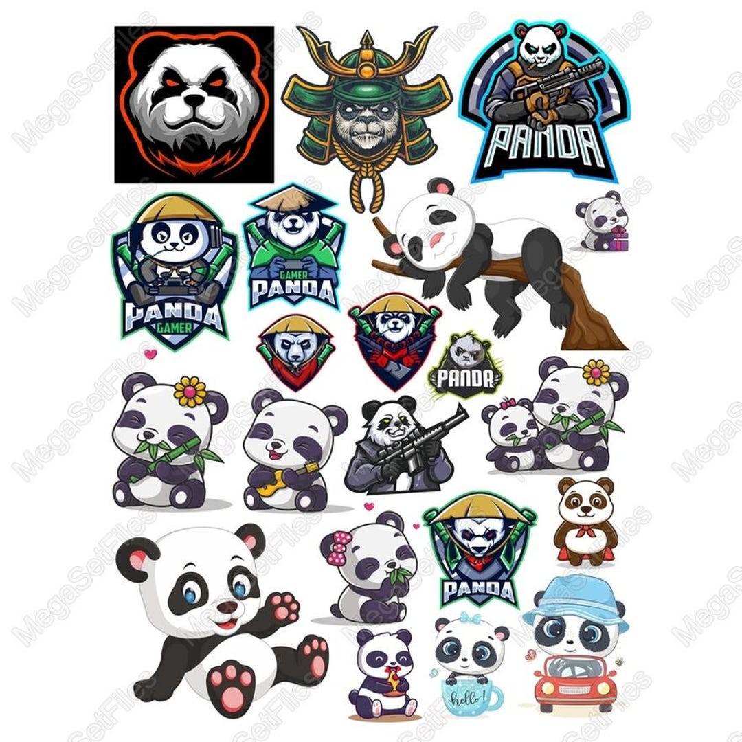 Cute and Cool Panda Design Clipart Set in SVG, PNG | Gamer and Samurai ...