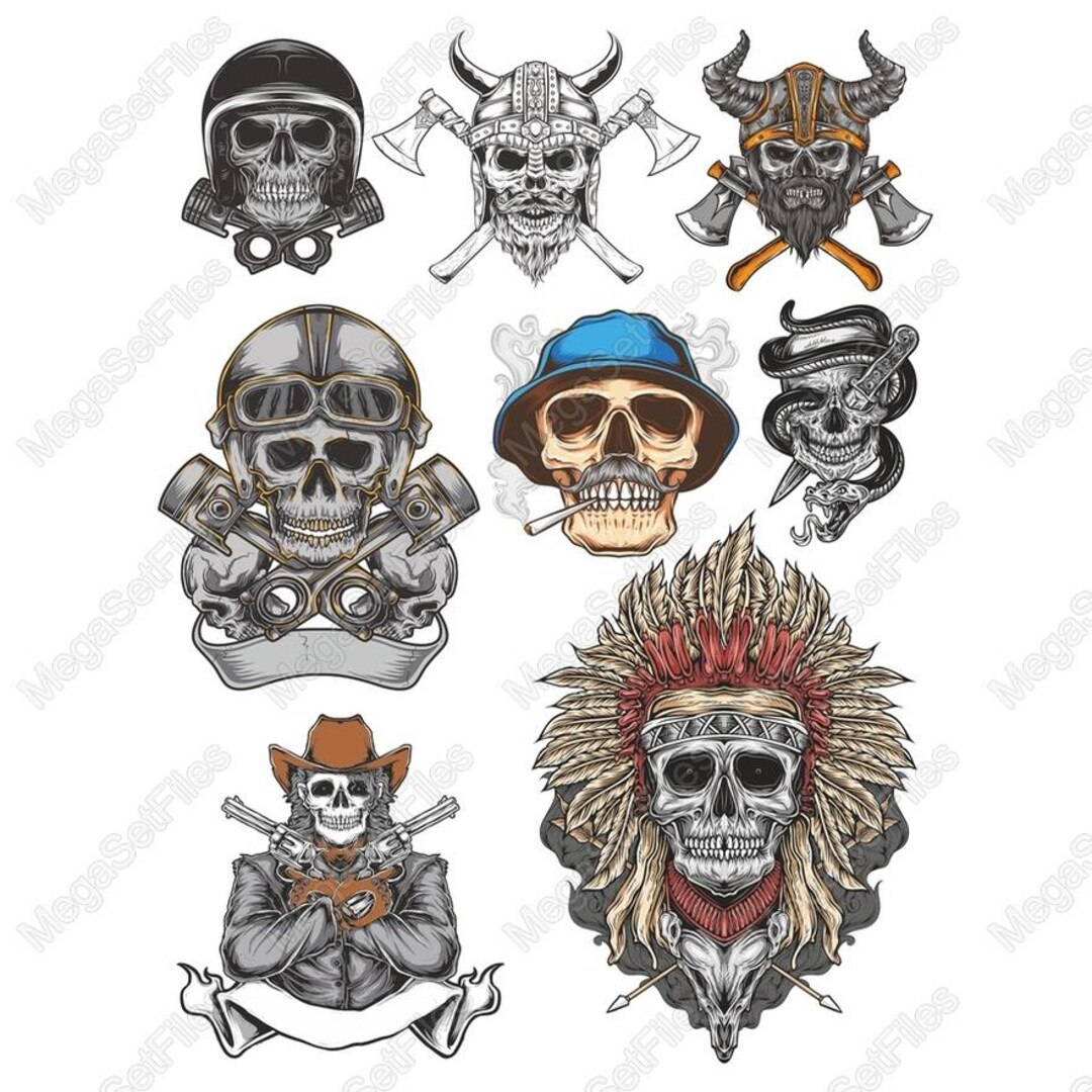 200,000 Cliparts + Skull Clipart Bundle SVG PNG Steampunk Biker Viking ...