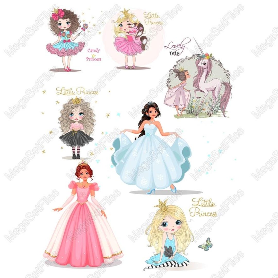 Premium Princess Clipart Bundle in Pastel Colors, Fairy Tale SVG PNG ...