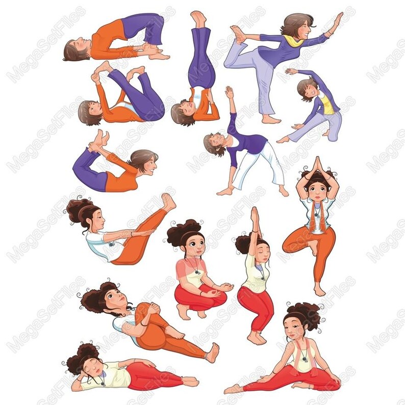 200,000 Cliparts + Yoga Pose Clipart Set in Bright Colors SVG PNG for ...